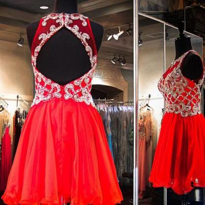 Red Prom Dresses,a-line Scoop Short Mini Chiffon Homecoming Dresses ...