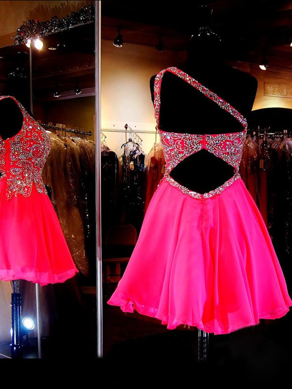 Country Prom Dresses,peach A-line One Shoulder Rhinestone Homecoming ...