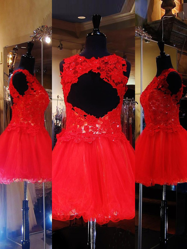 Red Prom Dresses,red A-line Scoop Sleeveless Short/mini Tulle ...