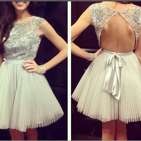 Silver Prom Dresses,silver A-line Scoop Knee-length Chiffon Homecoming ...