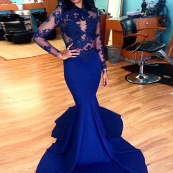 Prom Dresses Long,royal Blue Trumpet/mermaid Scoop Elastic Woven Satin ...