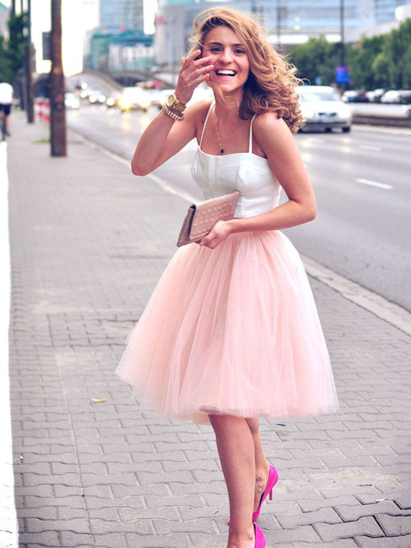 A-line Spaghetti Straps Short Mini Tulle Short Prom Dress Homecoming ...