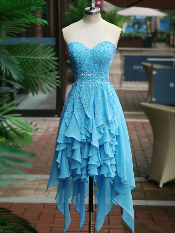 Blue Prom Dresses,blue A-line Sweetheart Asymmetrical Chiffon ...